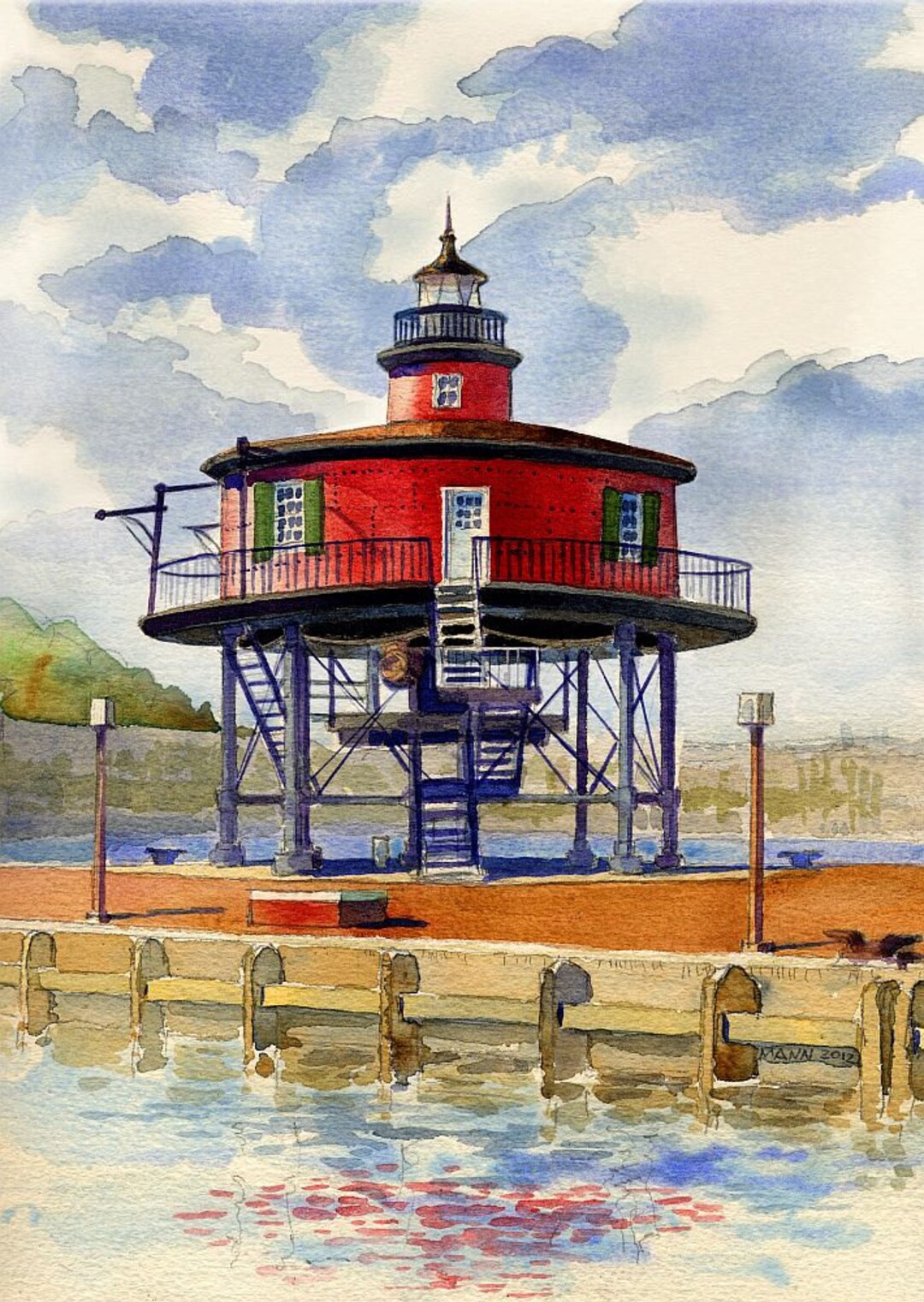 Seven Foot Knoll Lighthouse, Baltimore, Maryland. Bright Red Screwpile ...