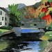 Warren Covered Bridge & Mad River Waterfall, Vermont. Colorful Autumn ...