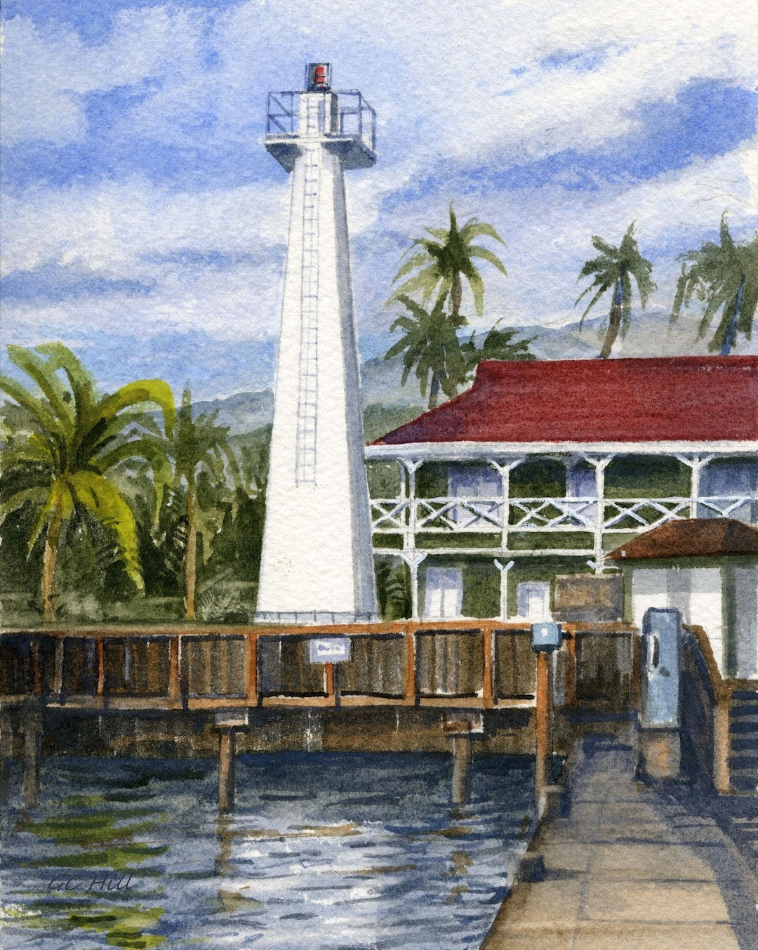 Lahaina Lighthouse & Pioneer Inn, Maui, Hawaii. Historic Portrait View ...