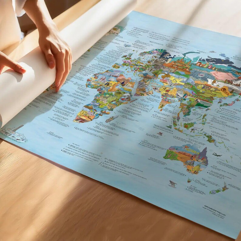 Bucket List Adventures World Wall Map. Hand-drawn Poster, 22x38 ...