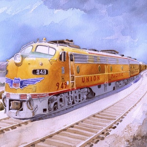 Classic Yellow Union Pacific Streamliner Train in Western Landscape. UP ...