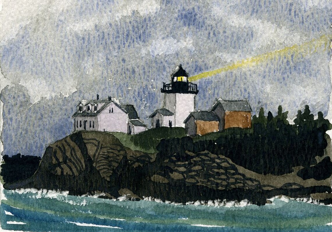 Indian Island Lighthouse, Rockport Harbor, Maine. Light Shining Thru ...
