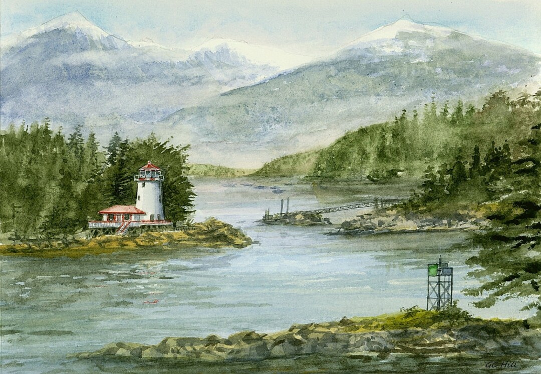 Rockwell Lighthouse, Sitka, Alaska. Dreamy Landscape of Island Tower ...