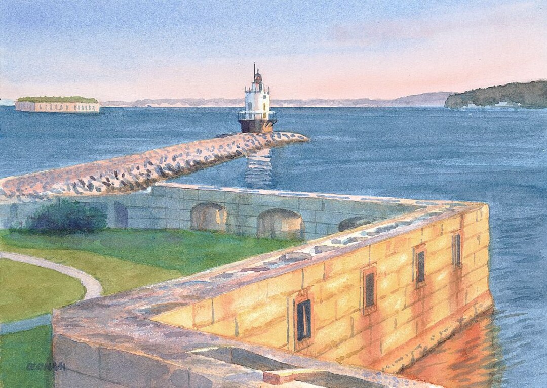 Spring Point Ledge Lighthouse, Fort Preble, Fort Gorges, Maine. Casco ...