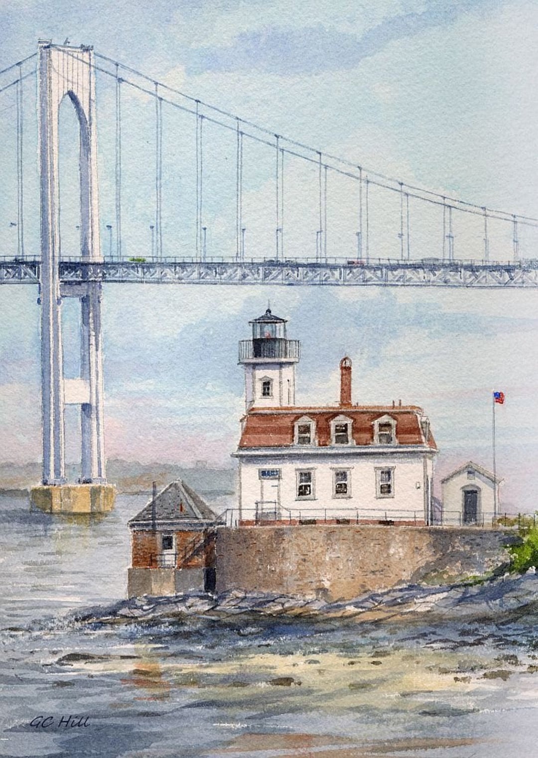Rose Island Lighthouse & Pell Bridge, Newport, Rhode Island. Romantic ...
