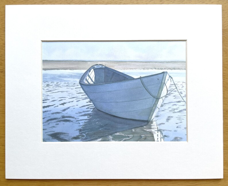 Seashore Serenity. Rowboat & Reflections on Beach at Low Tide. Chris ...