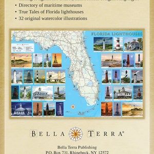 Florida Lighthouses Illustrated Map Poster, 24x36 Inches. No-glare ...