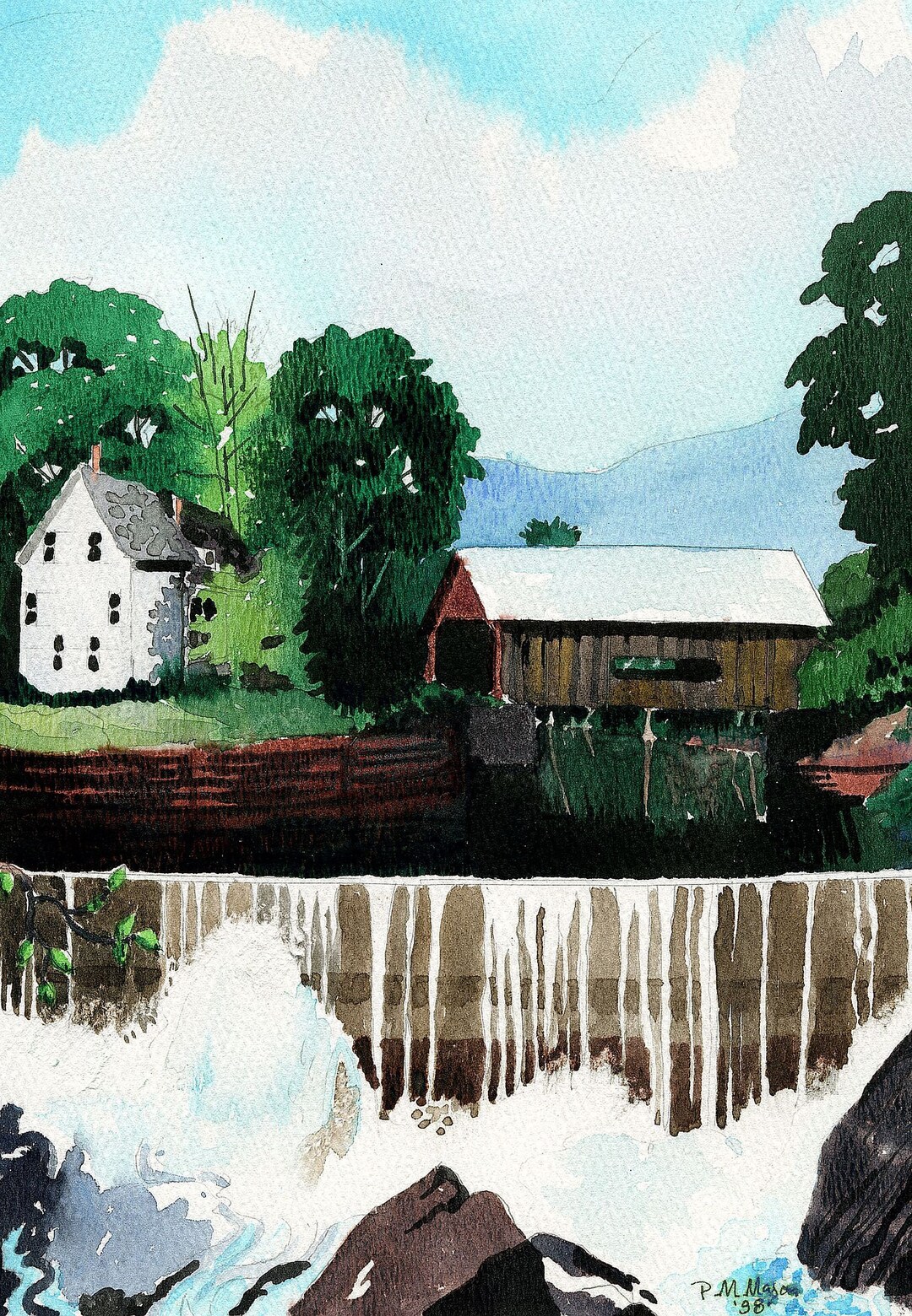 Warren Covered Bridge, Colonial House & Mad River Waterfall, Vermont ...
