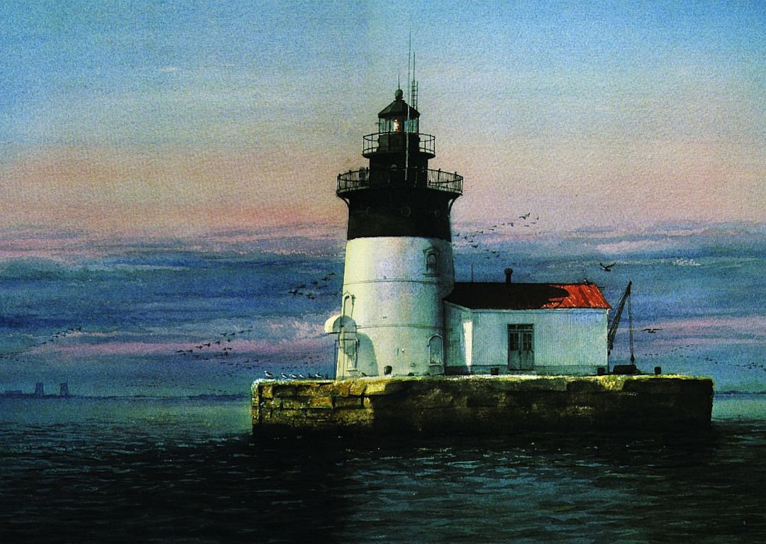 Detroit River Lighthouse, Michigan. Lake Erie Sunset. Gerald Hill ...