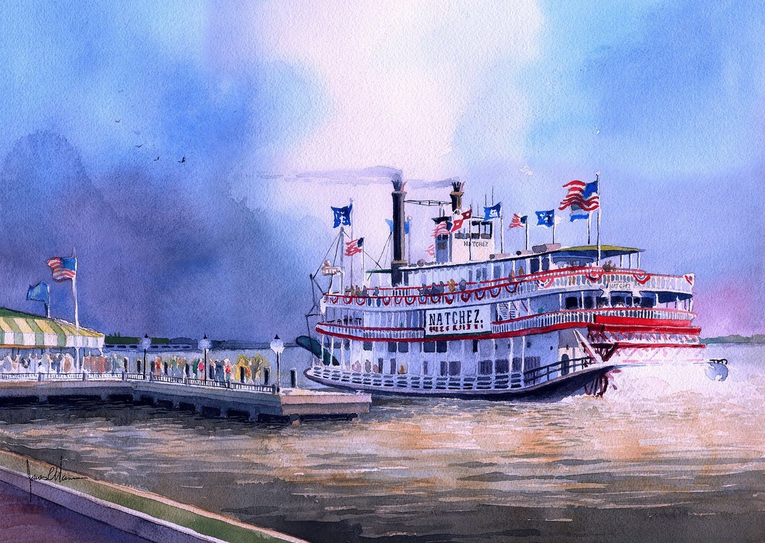 New Orleans Steamboat NATCHEZ on Mississippi River With Flags Flying ...
