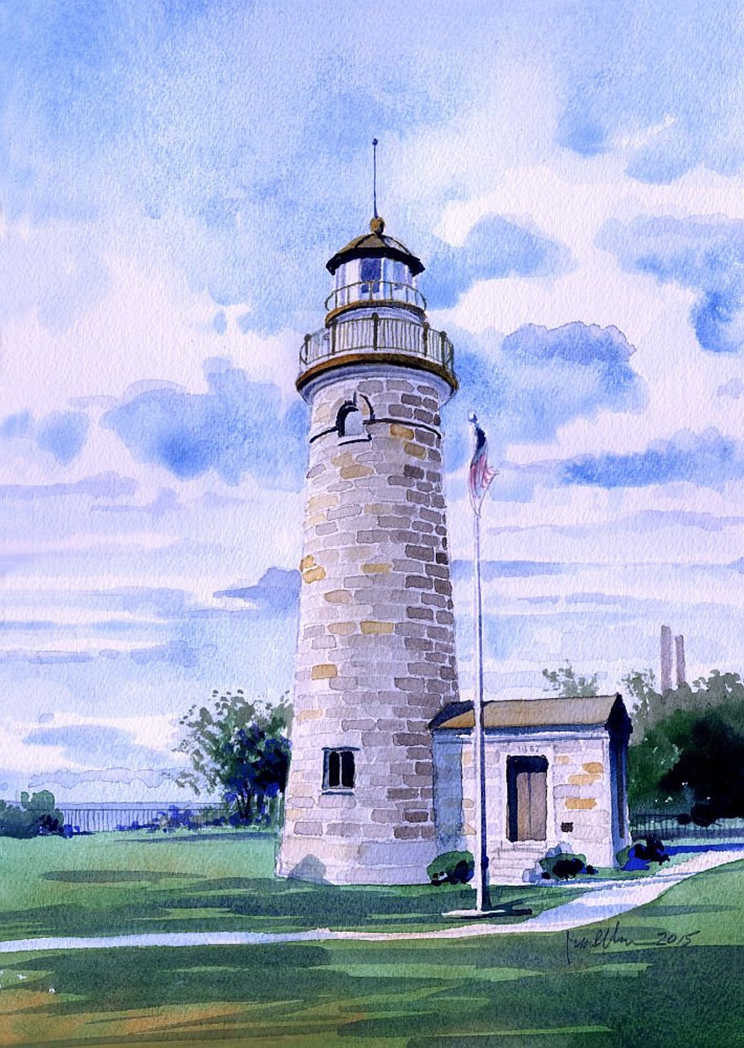 Erie Land Lighthouse & US Flag, Old Presque Isle, Lake Erie ...