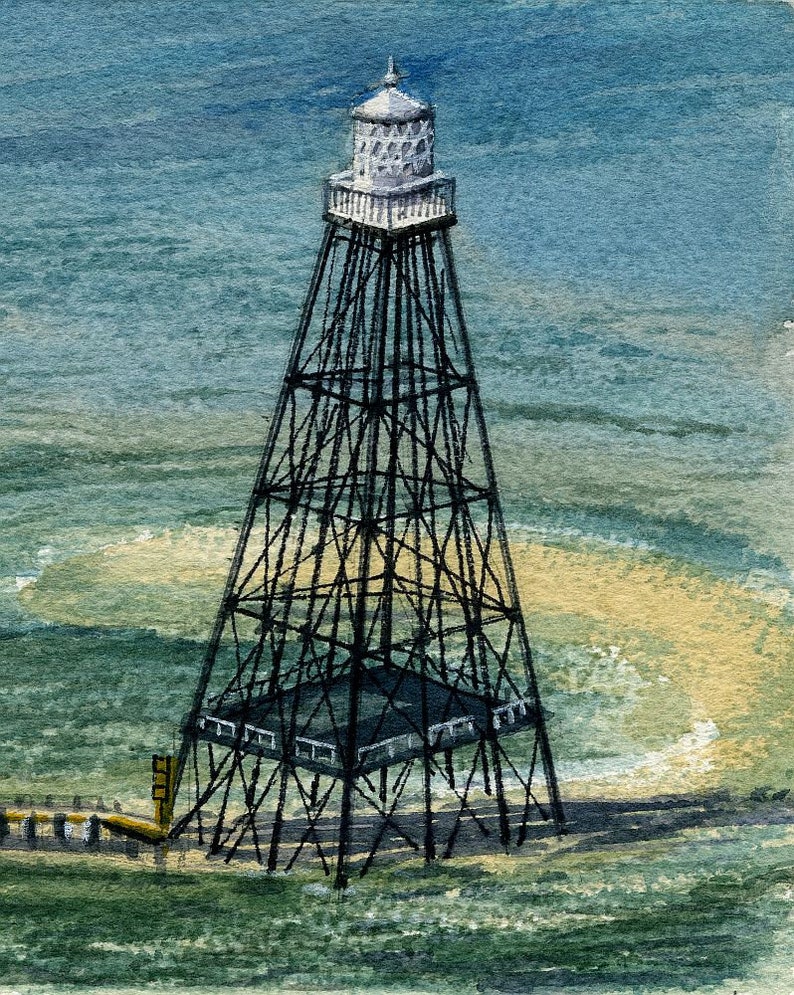 Sand Key Lighthouse Florida. Portrait of Skeleton Reef Tower - Etsy