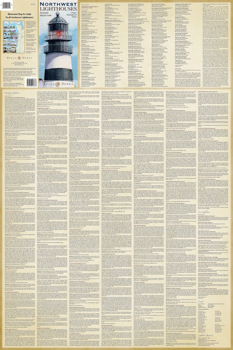 Pacific Northwest Lighthouses Illustrated Map Poster. Oregon | Etsy