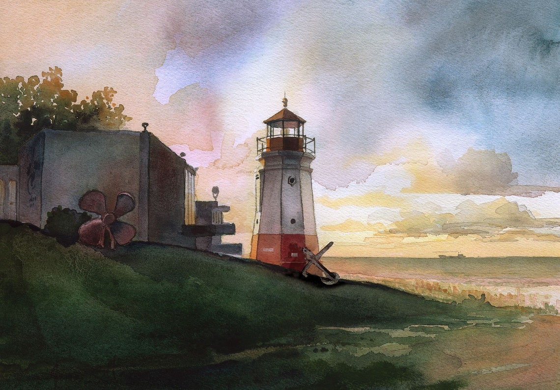 Vermilion Lighthouse Lake Erie Ohio. Sunset & Misty Clouds - Etsy