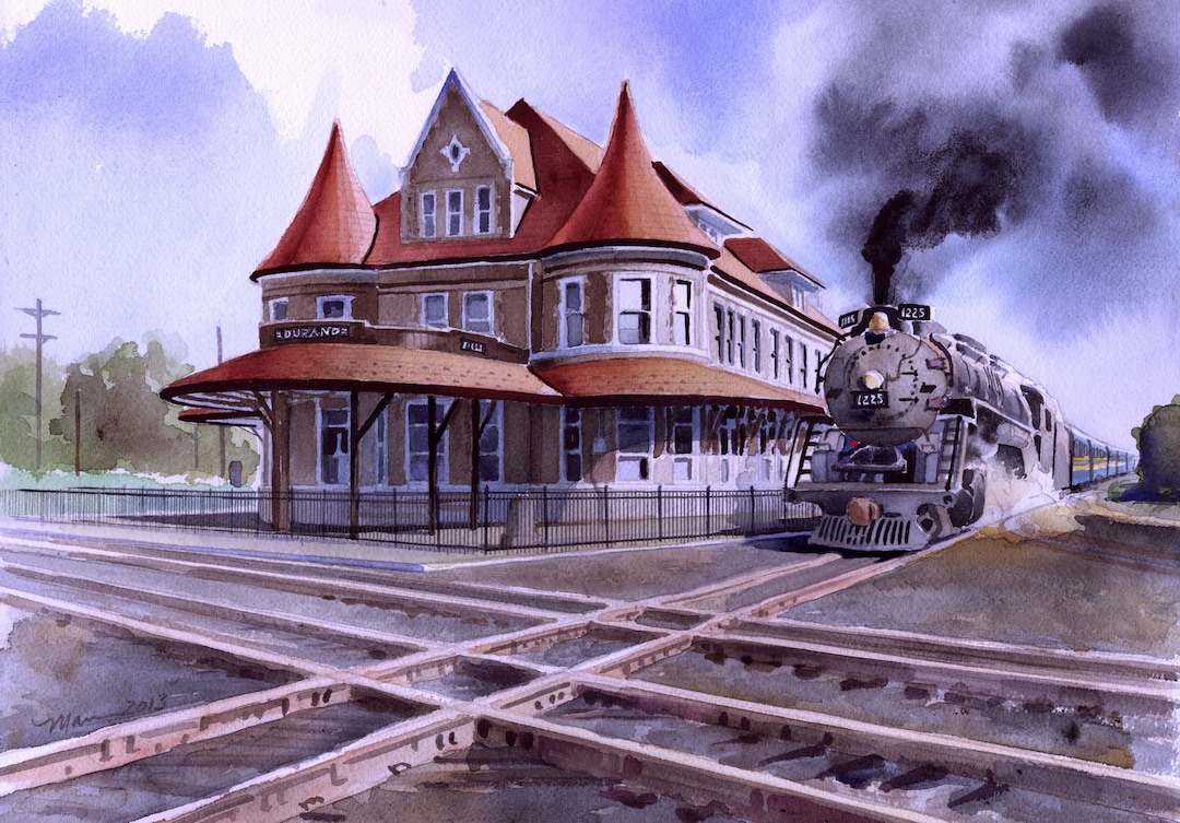Durand Union Station & Pere Marquette #1225 Steam Engine. Michigan RR ...