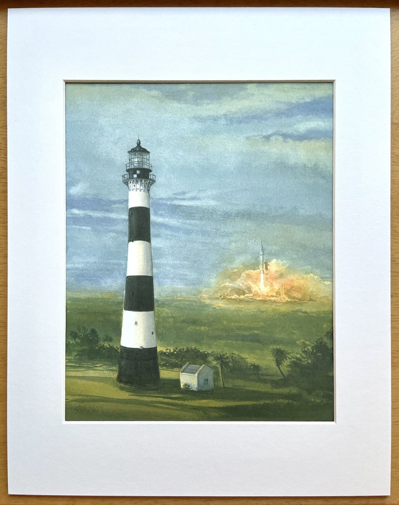 Cape Canaveral Lighthouse & 1970s Rocket Launch, Florida. Kennedy Space ...