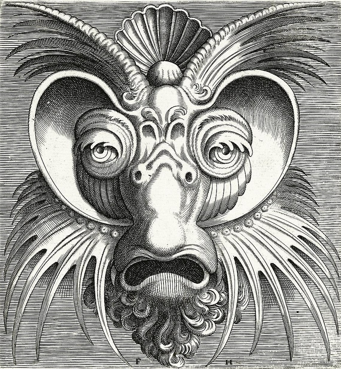 Funny Grotesque Masks Vintage Art Printable Coloring Pages. 6 Bizarre ...