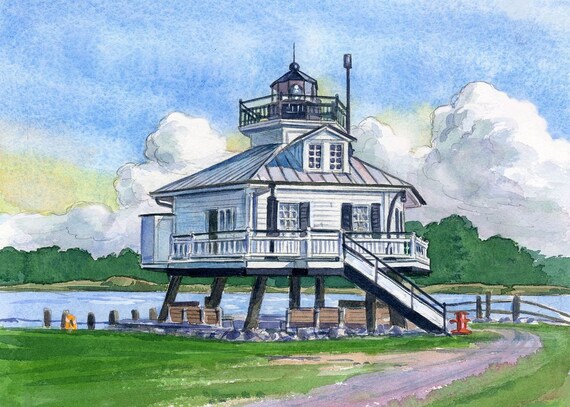 Hooper Strait Lighthouse St. Michaels Maryland. Puffy Clouds | Etsy