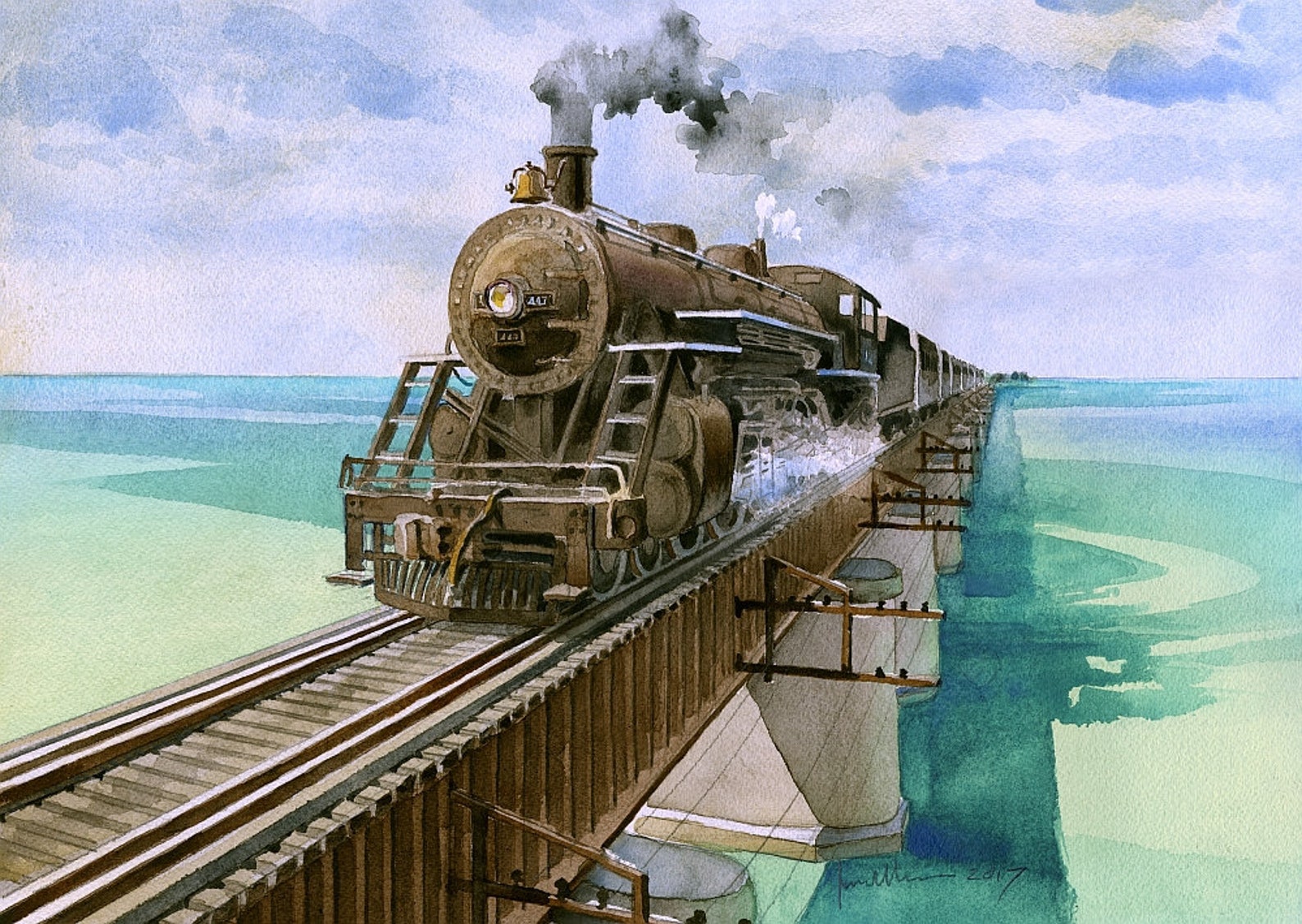 Florida East Coast Railway Steam Train Over Water From Key West. Lost ...
