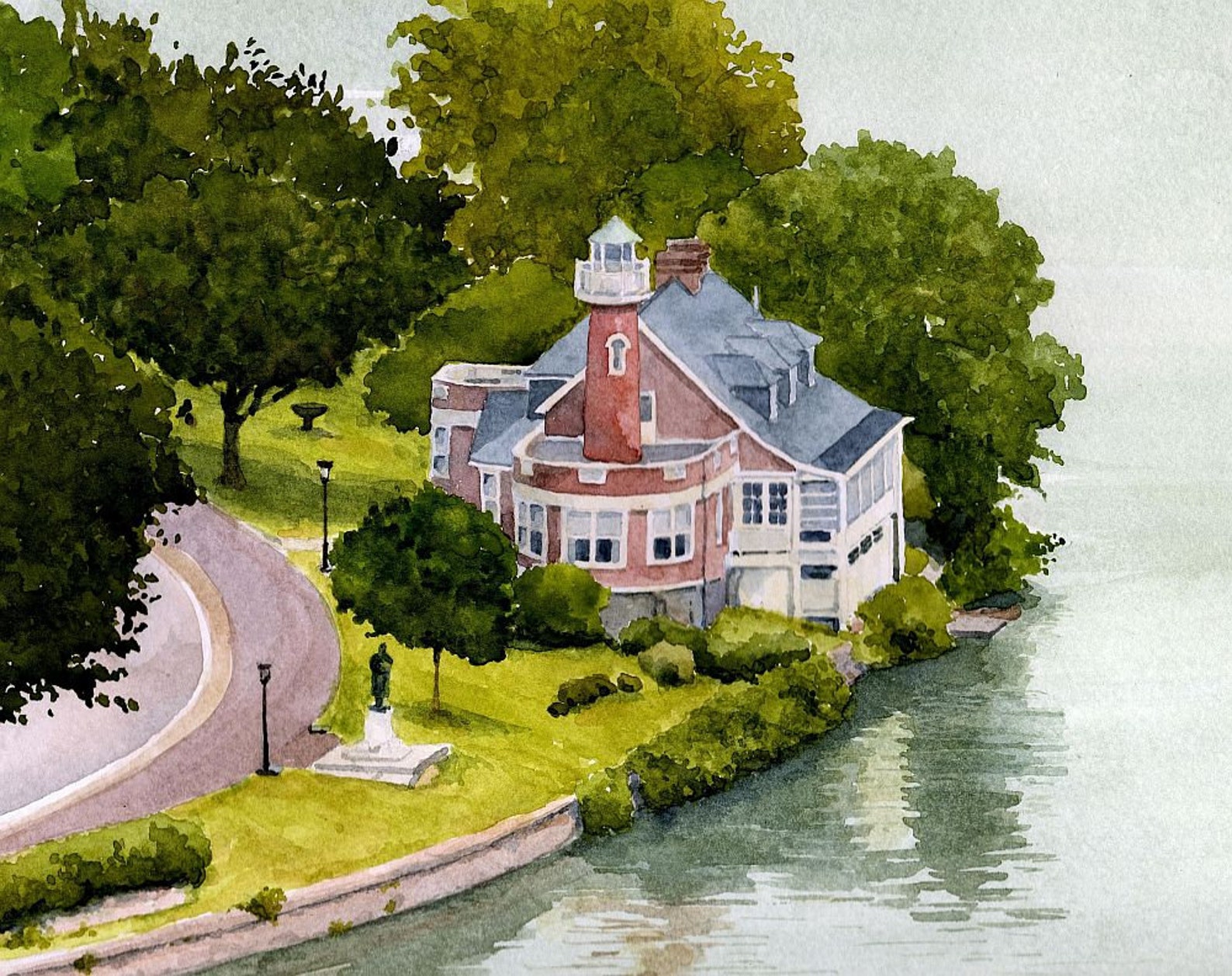 Turtle Rock Lighthouse. Shimmering Aerial Landscape. Boathouse Row ...