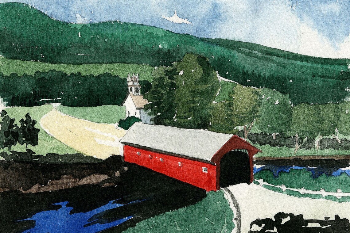 West Arlington Covered Bridge. Classic Vermont Landscape: Red - Etsy