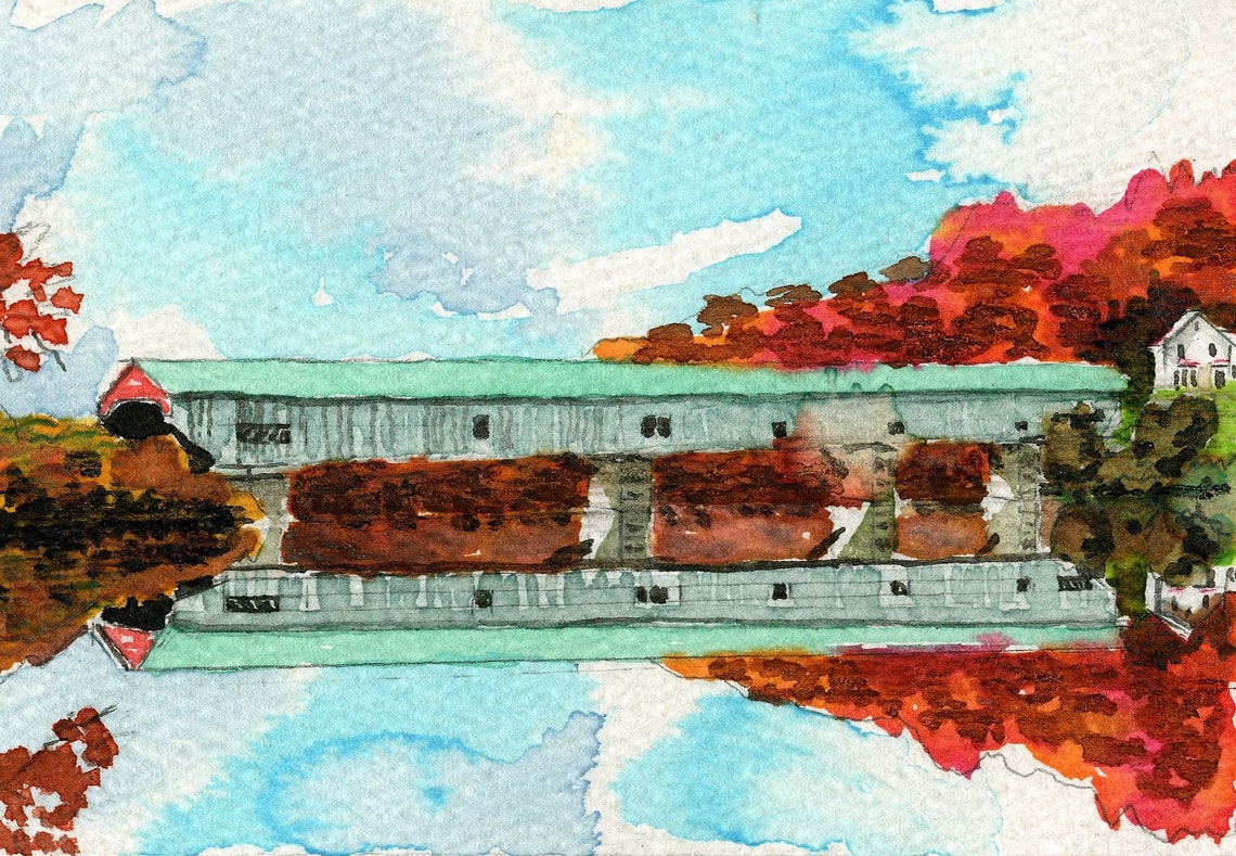 Bath Covered Bridge, Ammonoosuc River, New Hampshire. Autumn Landscape ...