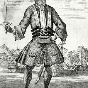 Blackbeard Holding Cutlass. Pirate Captain Edward Teach in Front of ...