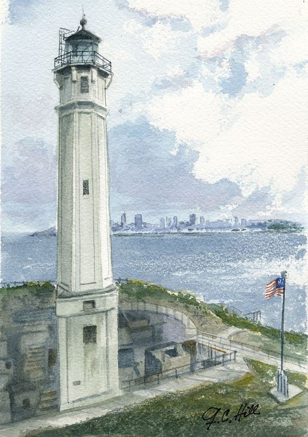 Alcatraz Lighthouse, San Francisco Bay CA. Historic Tower Soars Over ...