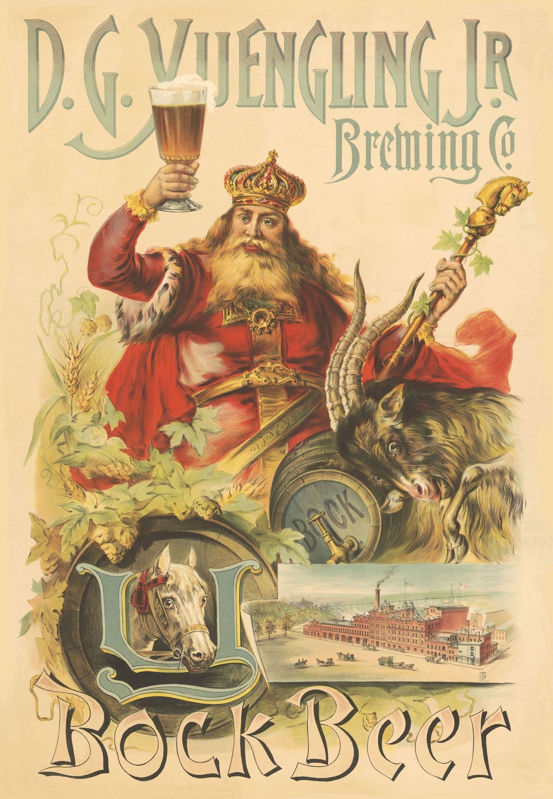 Yuengling Bock Beer 1890 Ad Vintage Poster. Pottsville PA Brewery ...