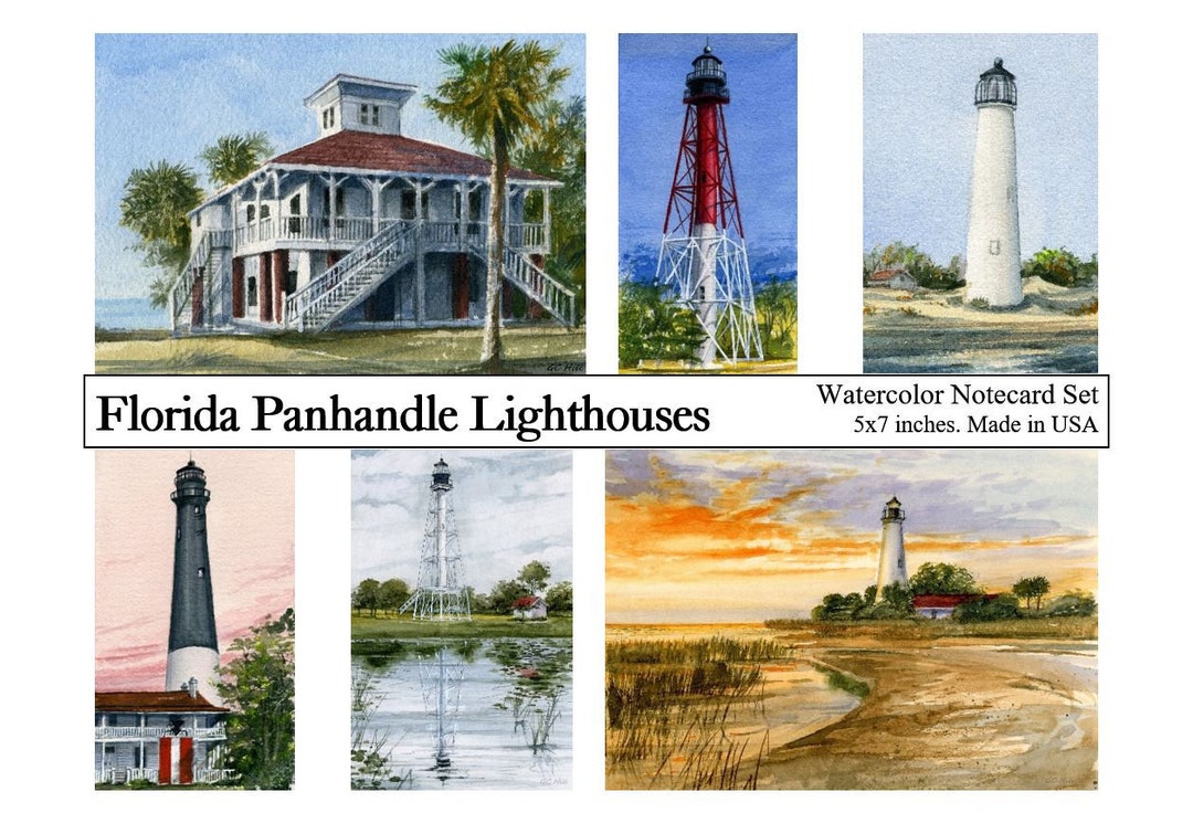 Florida Panhandle Lighthouses Notecard Collection. Set of 6 Beautiful ...