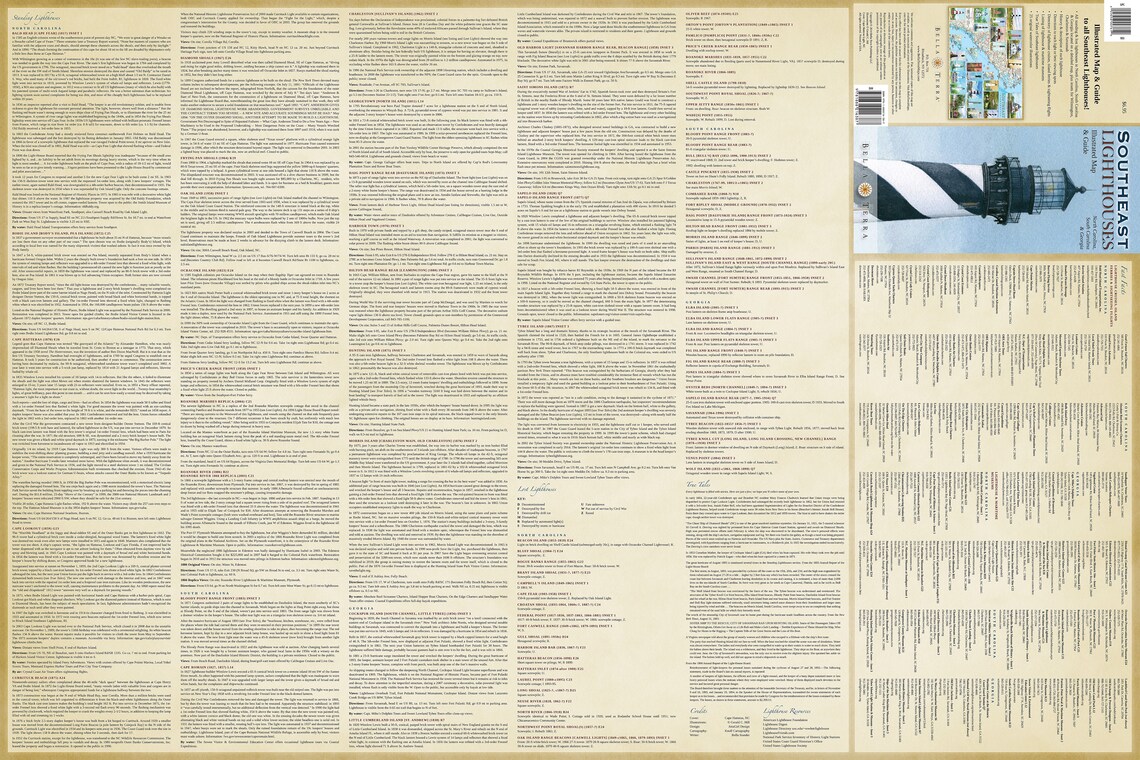 Southeast Lighthouses Illustrated Map Poster. North Carolina | Etsy