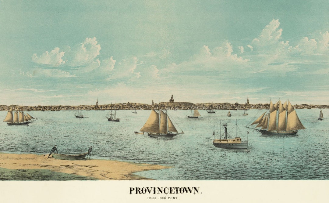 Provincetown Harbor, Cape Cod, Mass. Charming 1877 Seascape. Vintage ...