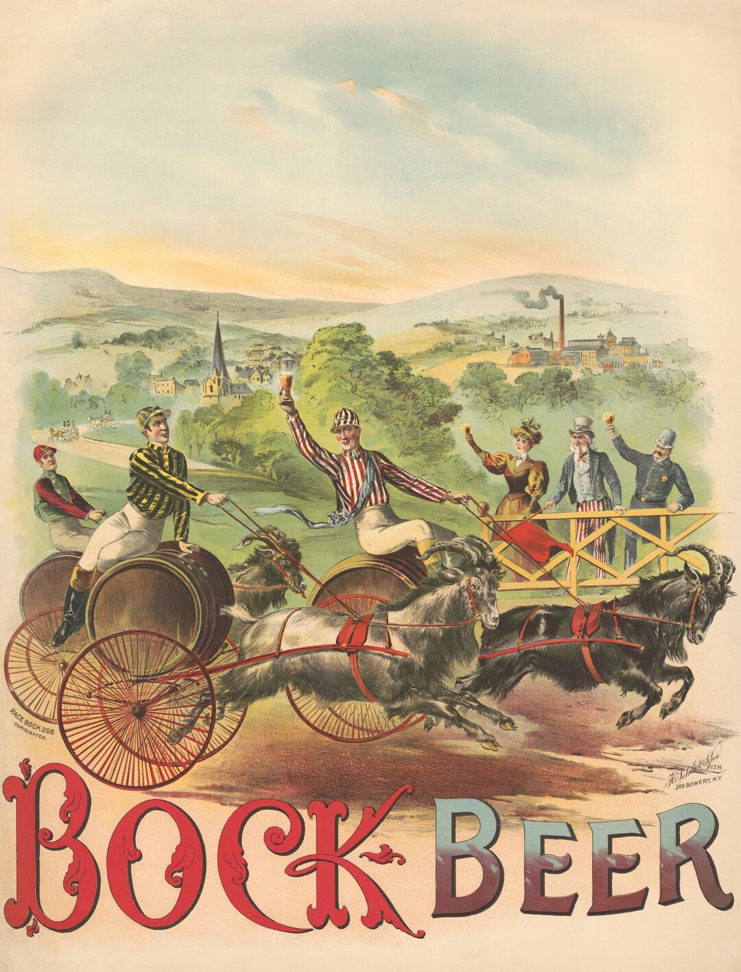 Bock Beer Goat Race 1895 Vintage Poster. Portrait Prints, Notecards ...