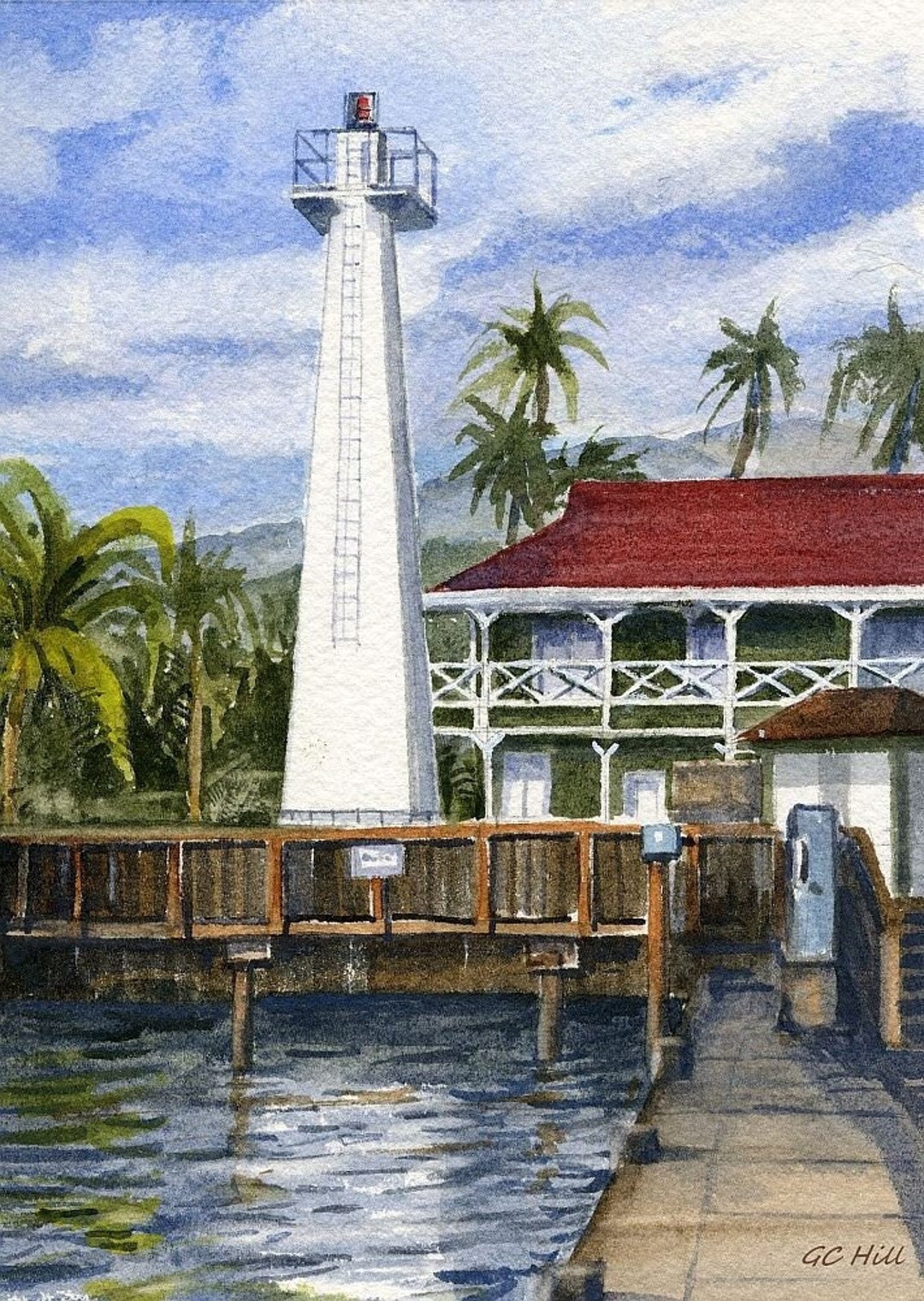 Lahaina Lighthouse & Pioneer Inn, Maui, Hawaii. Historic Portrait View ...