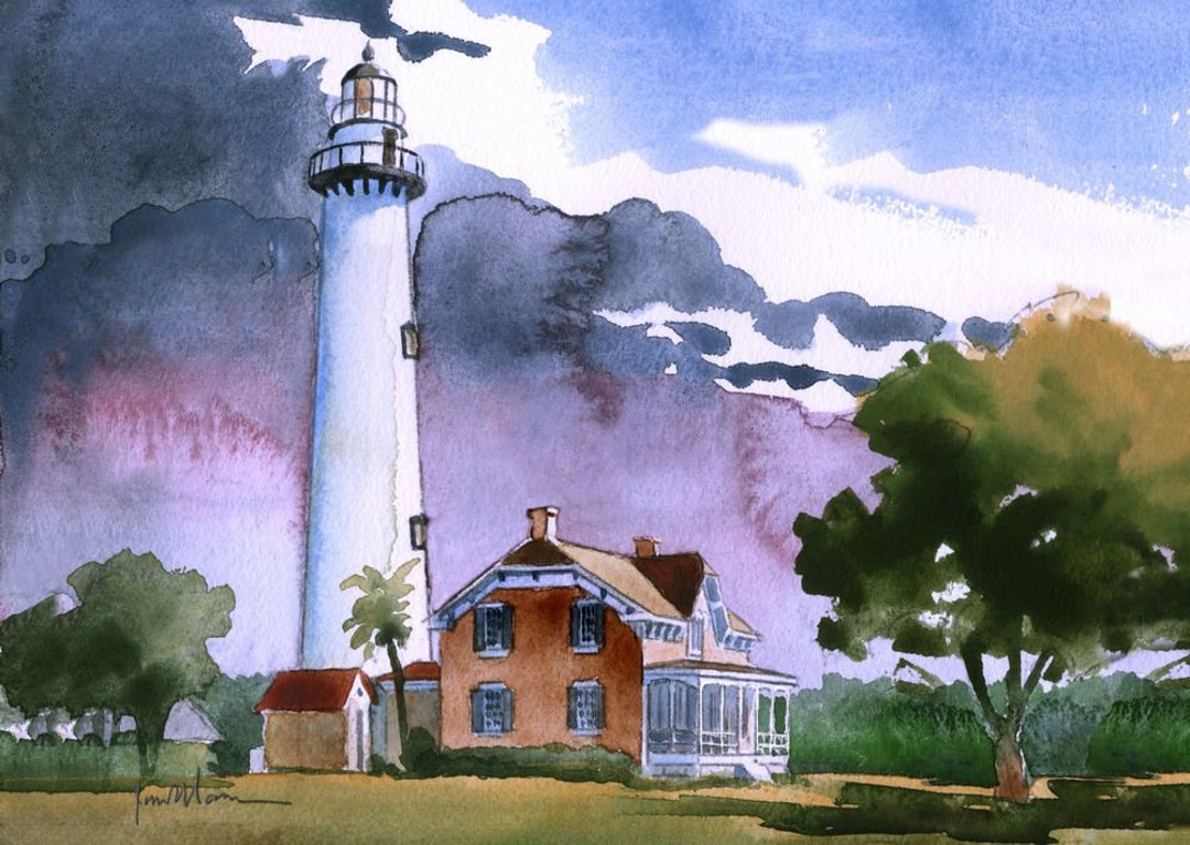 St. Simons Island Lighthouse & Keeper's House, Georgia. Landscape With ...
