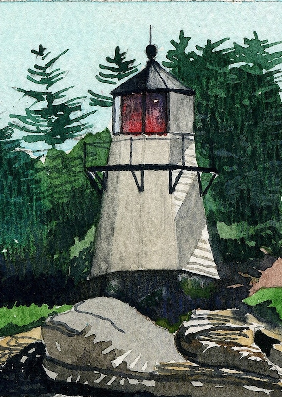 Perkins Island Lighthouse Portrait Kennebec River | Etsy