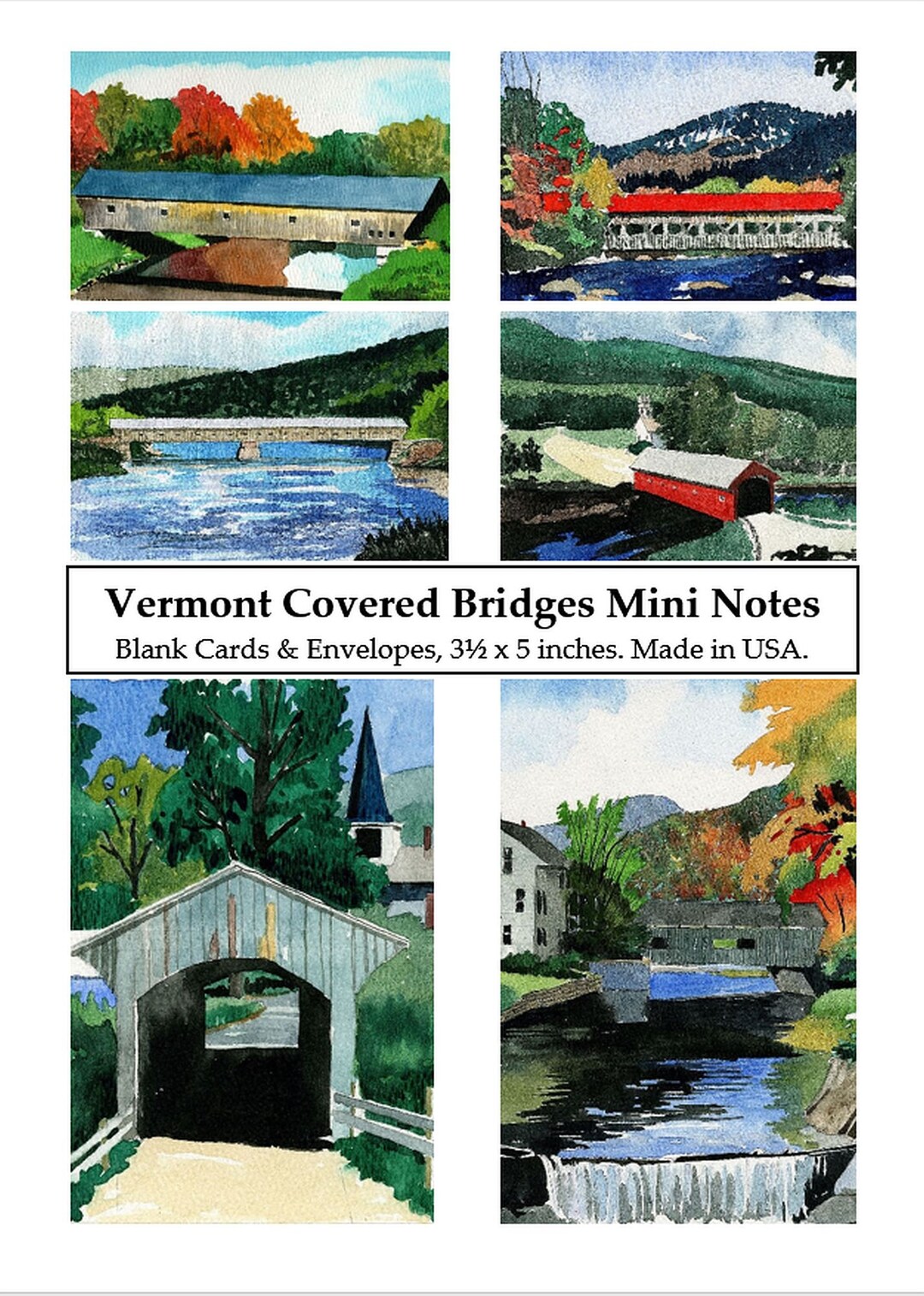 Vermont Covered Bridges Mini Notes Collection. Watercolor Paintings of ...