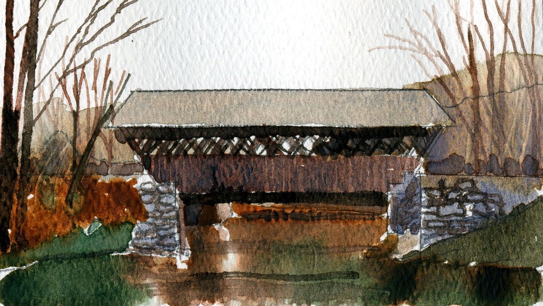 Keniston Covered Bridge, Blackwater River, Andover, New Hampshire. Late ...