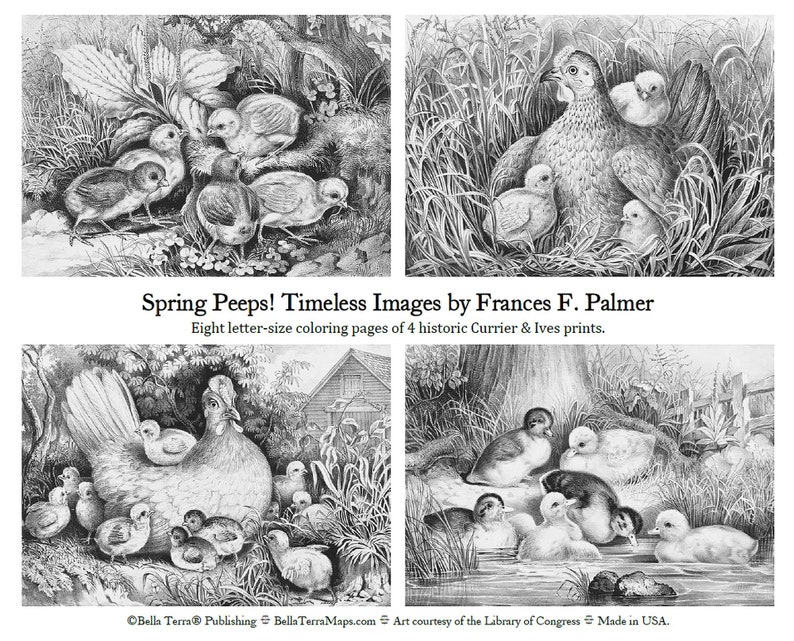Spring Peeps Vintage Art Printable Coloring Pages. Victorian - Etsy