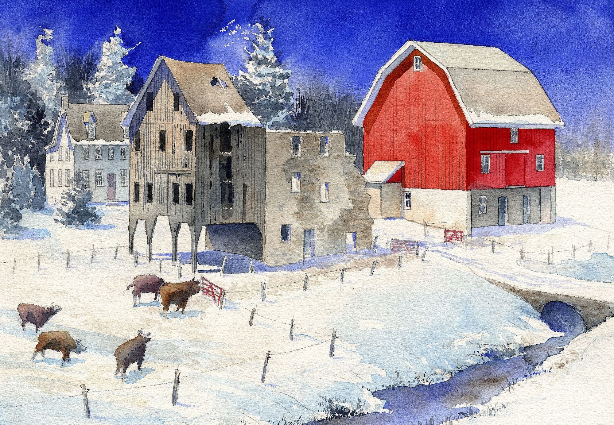 Winter on the Farm Notecard Collection. Red Barns Cows Snow. | Etsy