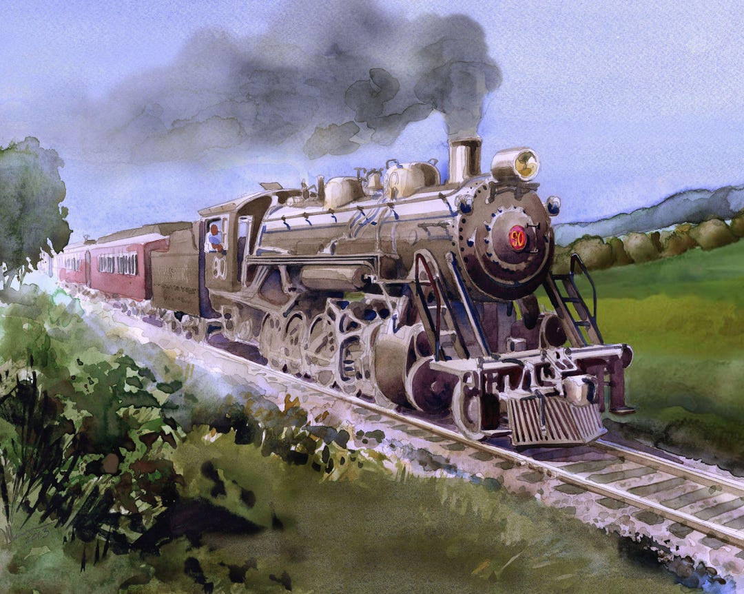 Strasburg Rail Road Steam Train, Pennsylvania. James Mann Watercolor ...