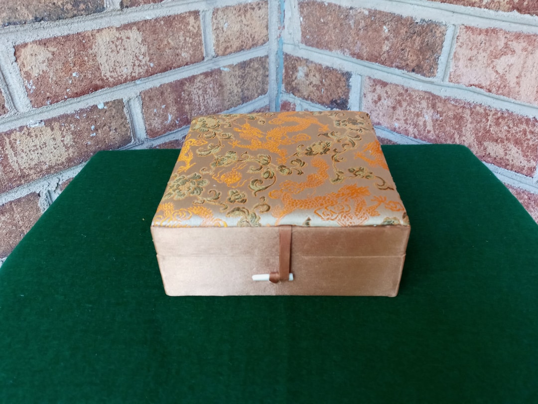 Chinese Gold Dragon Satin Brocade Jewelry Box With Mirror - Etsy
