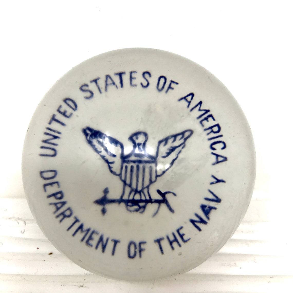 Navy Paperweight: Vintage Round Glass Paper Weight Dept of - Etsy