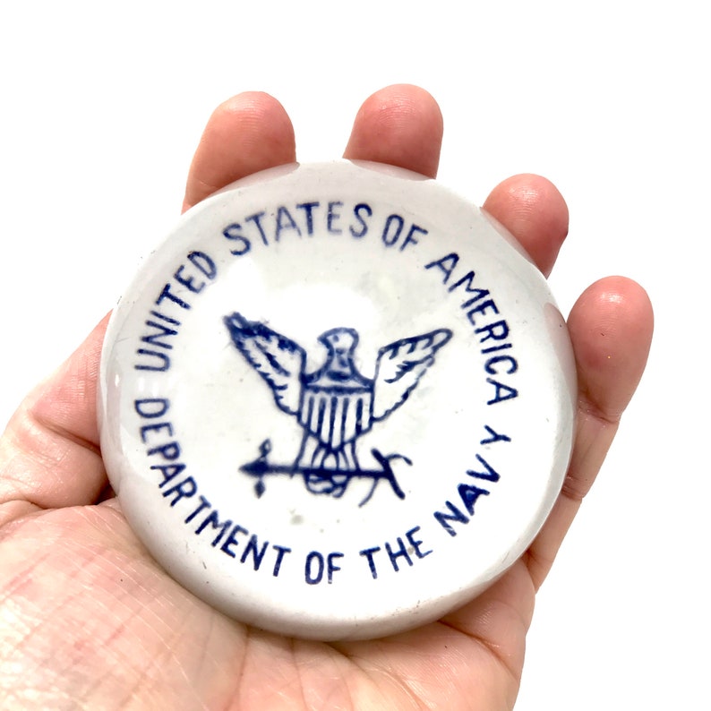 Navy Paperweight: Vintage Round Glass Paper Weight Dept of - Etsy