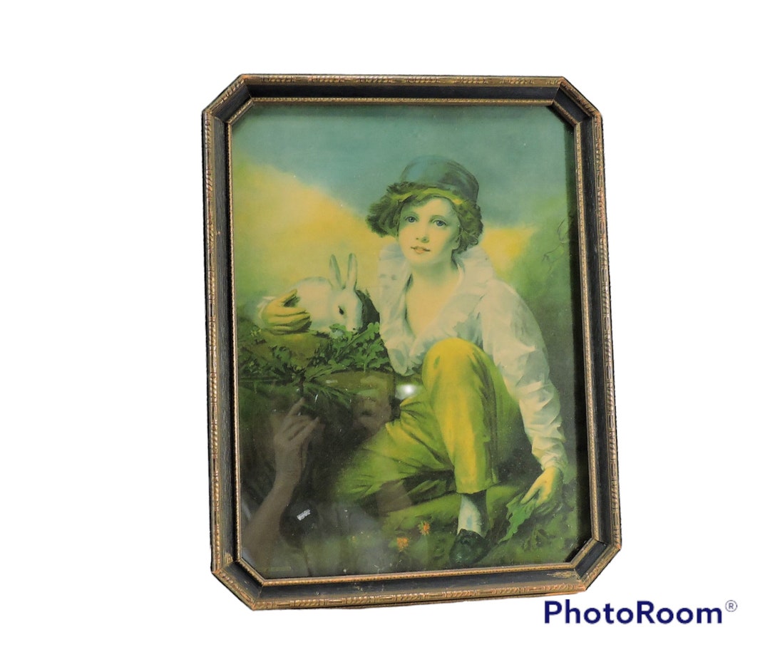 Framed Wall Art: Vintage Wood Frame Boy With Rabbit by Sir Henry ...