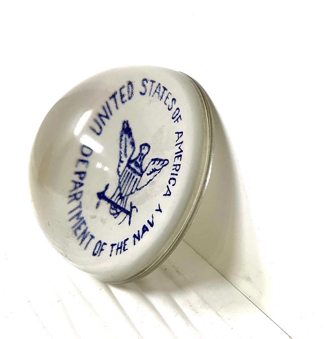 Navy Paperweight: Vintage Round Glass Paper Weight Dept of - Etsy