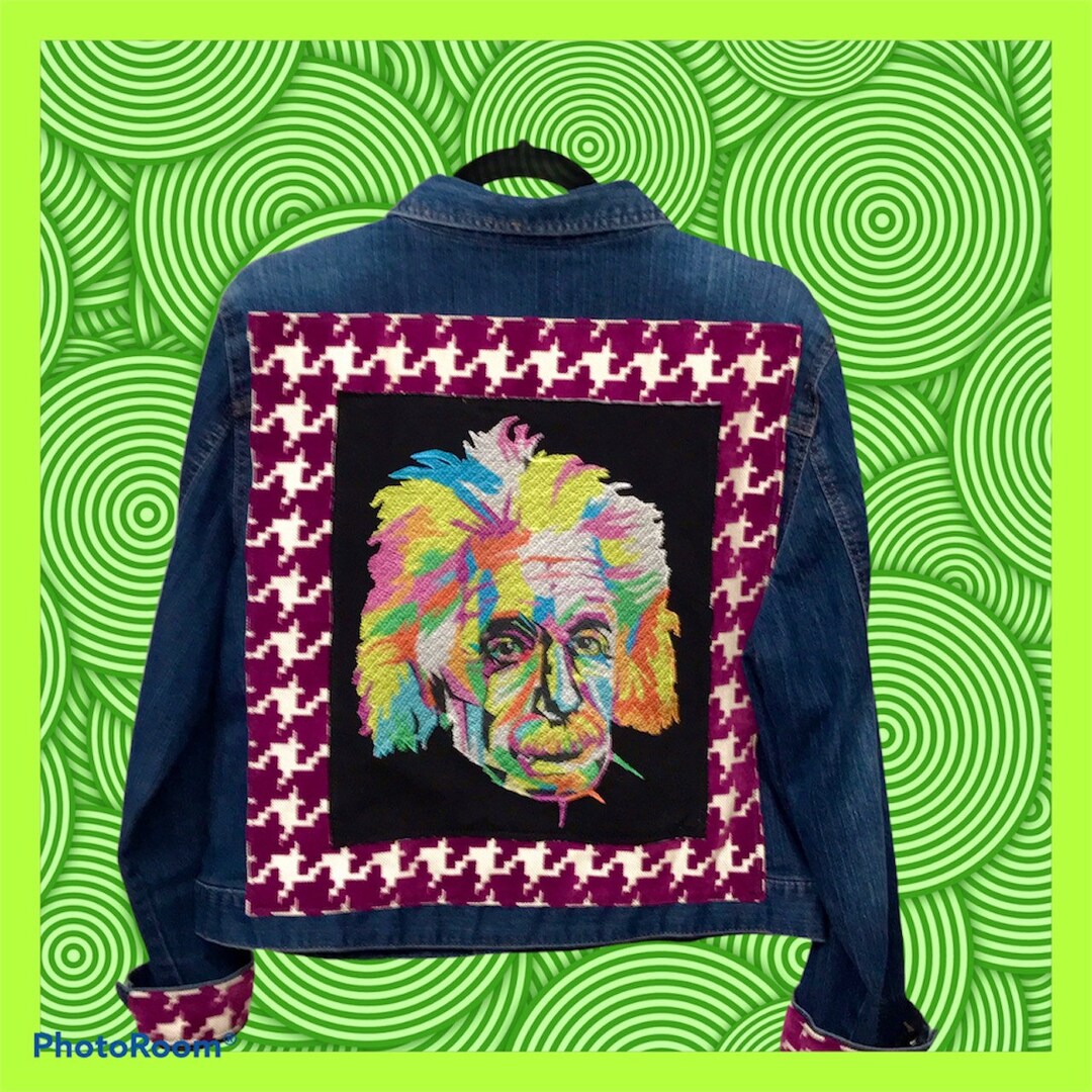 Einstein Jean Jacket, Pop Art Jean Jacket, Womens Re-styled Jean Jacket ...