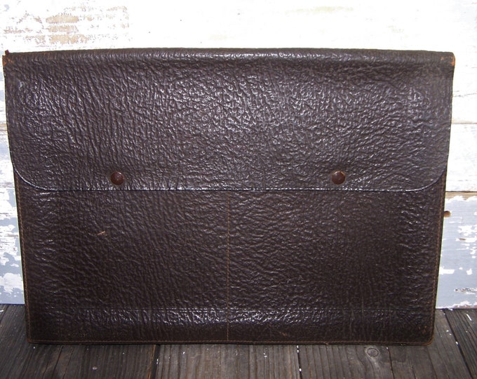 Vintage Hammered Brown Leather Portfolio Padfolio Briefcase - Etsy