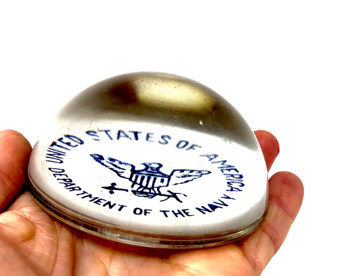 Navy Paperweight: Vintage Round Glass Paper Weight Dept of Navy United ...