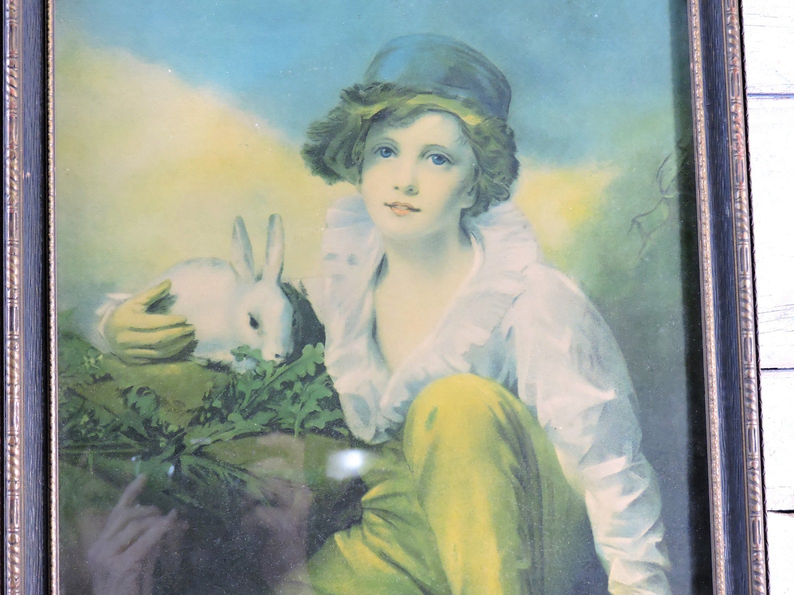 Framed Wall Art: Vintage Wood Frame Boy With Rabbit by Sir | Etsy